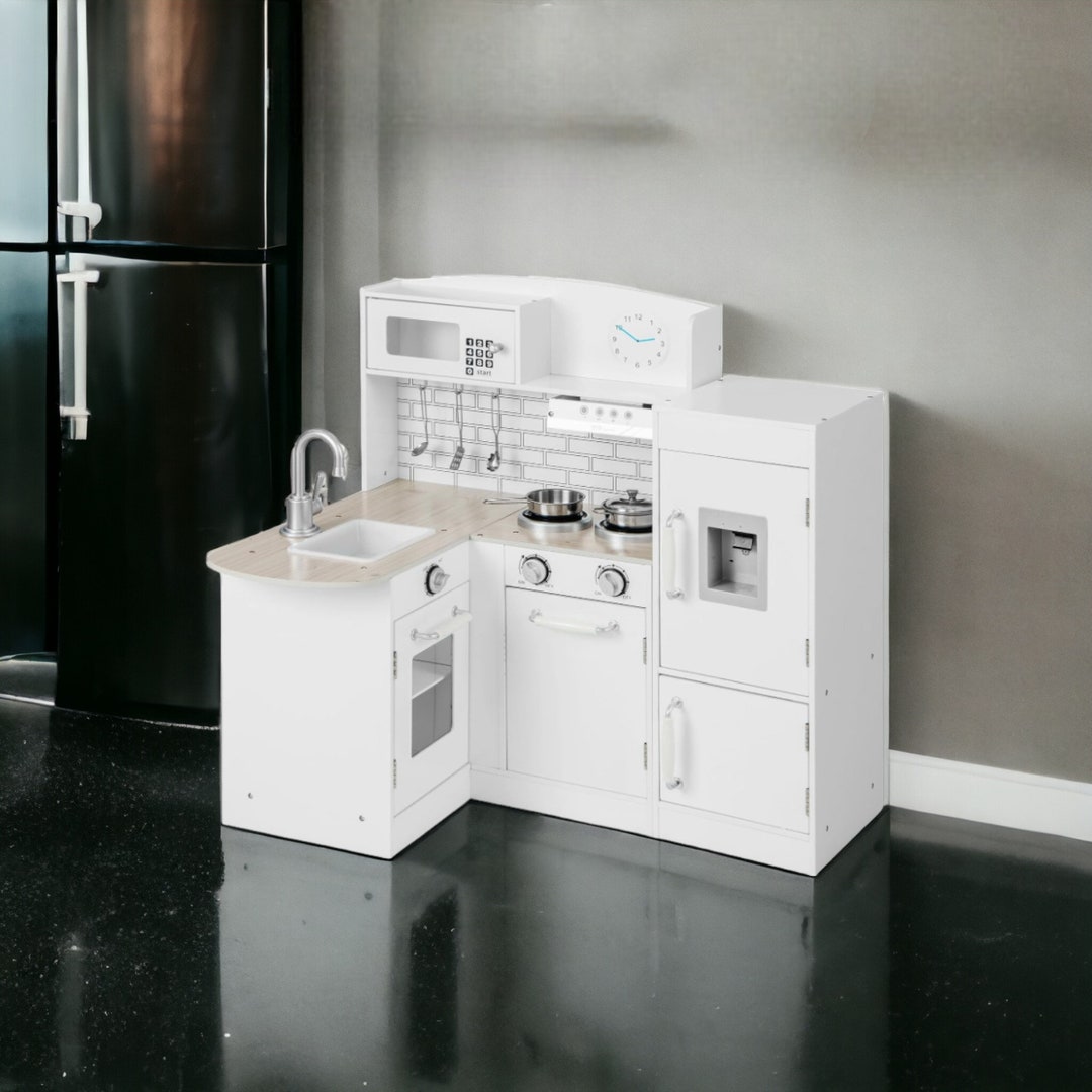 Kids Corner Kitchen Playset 8-in-1 Wooden Play Kitchen Toy - Etsy