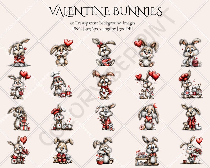 Valentine Bunny Clipart Bundle, Rabbit Love Graphics, Cute Nursery ...