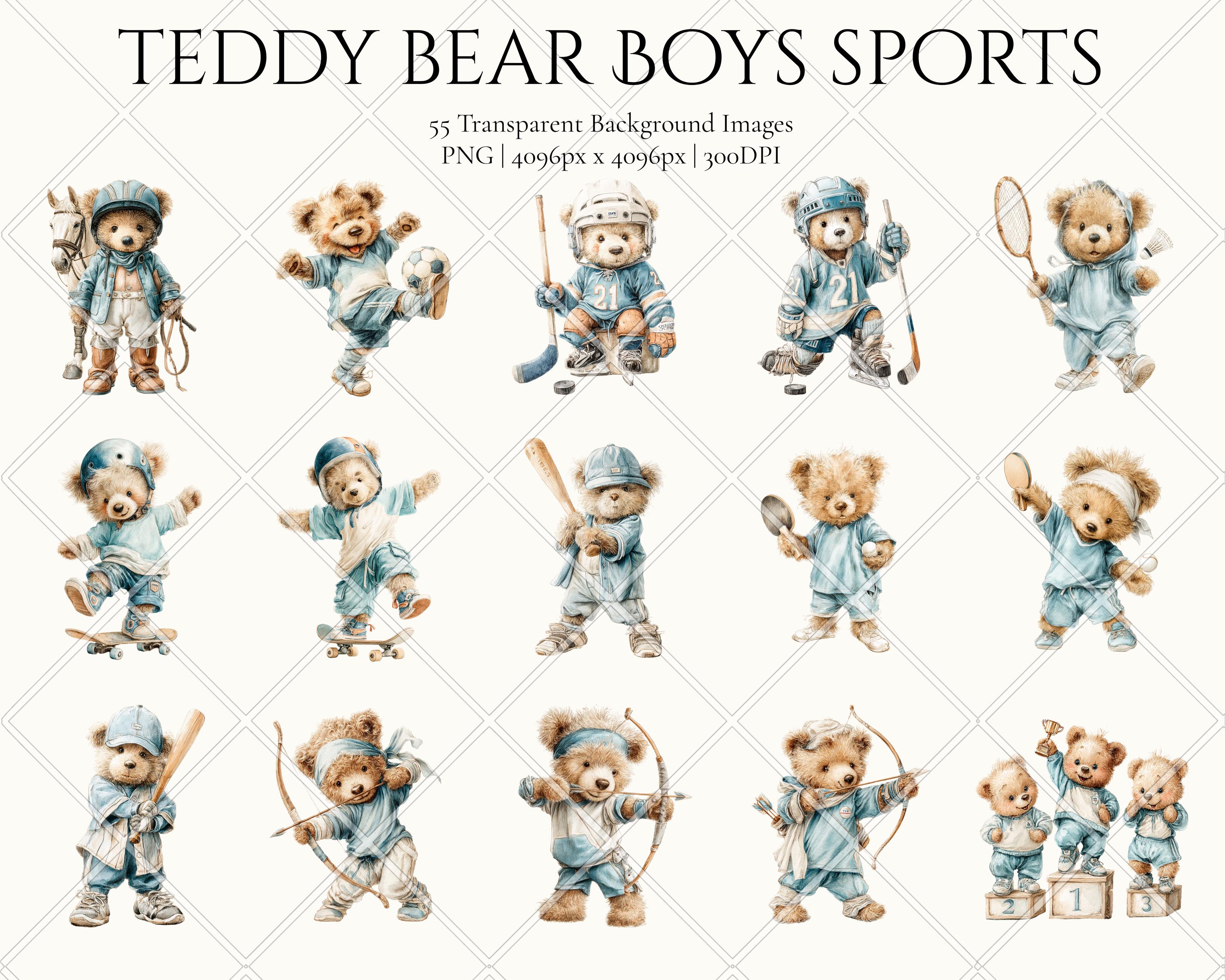 Teddy Bear Sports Clipart Bundle, Blue Nursery Printable Decor ...