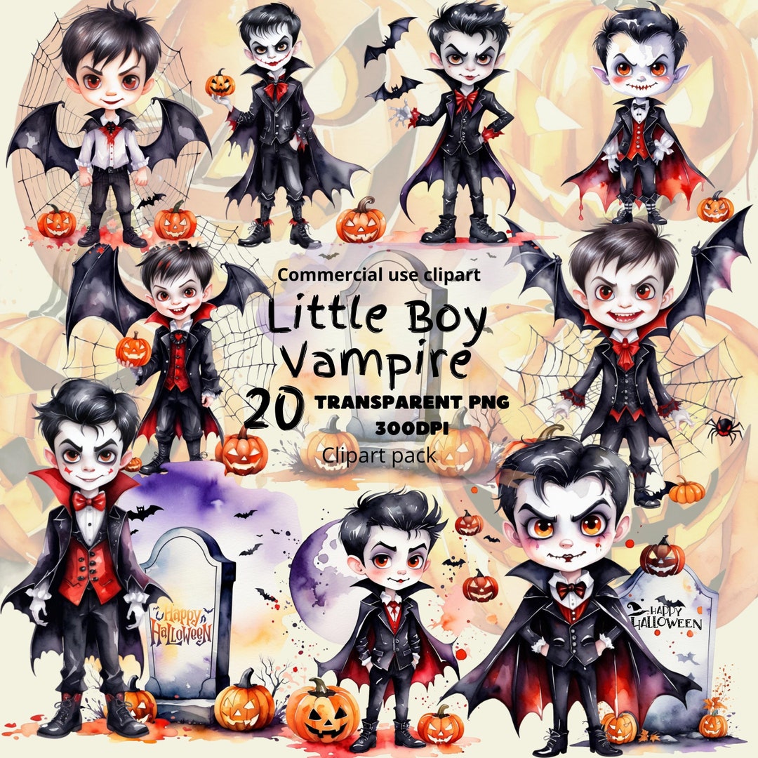 Little Vampire Boys Halloween Clipart, 20 PNG, Haunting Clipart ...