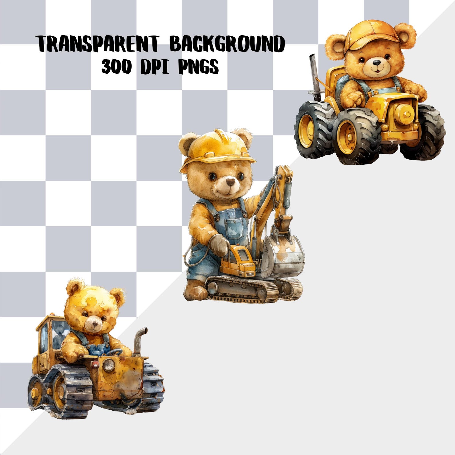 Construction Animals Clipart, Teddy Bear Watercolor, Construction Bear ...