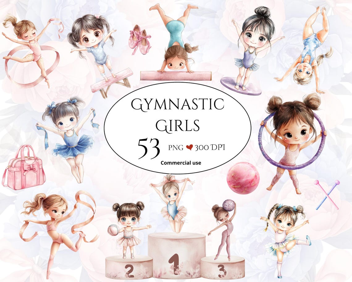 Watercolor Gymnastics Clipart, Acrobatics Graphics, Gymnastic Girls ...