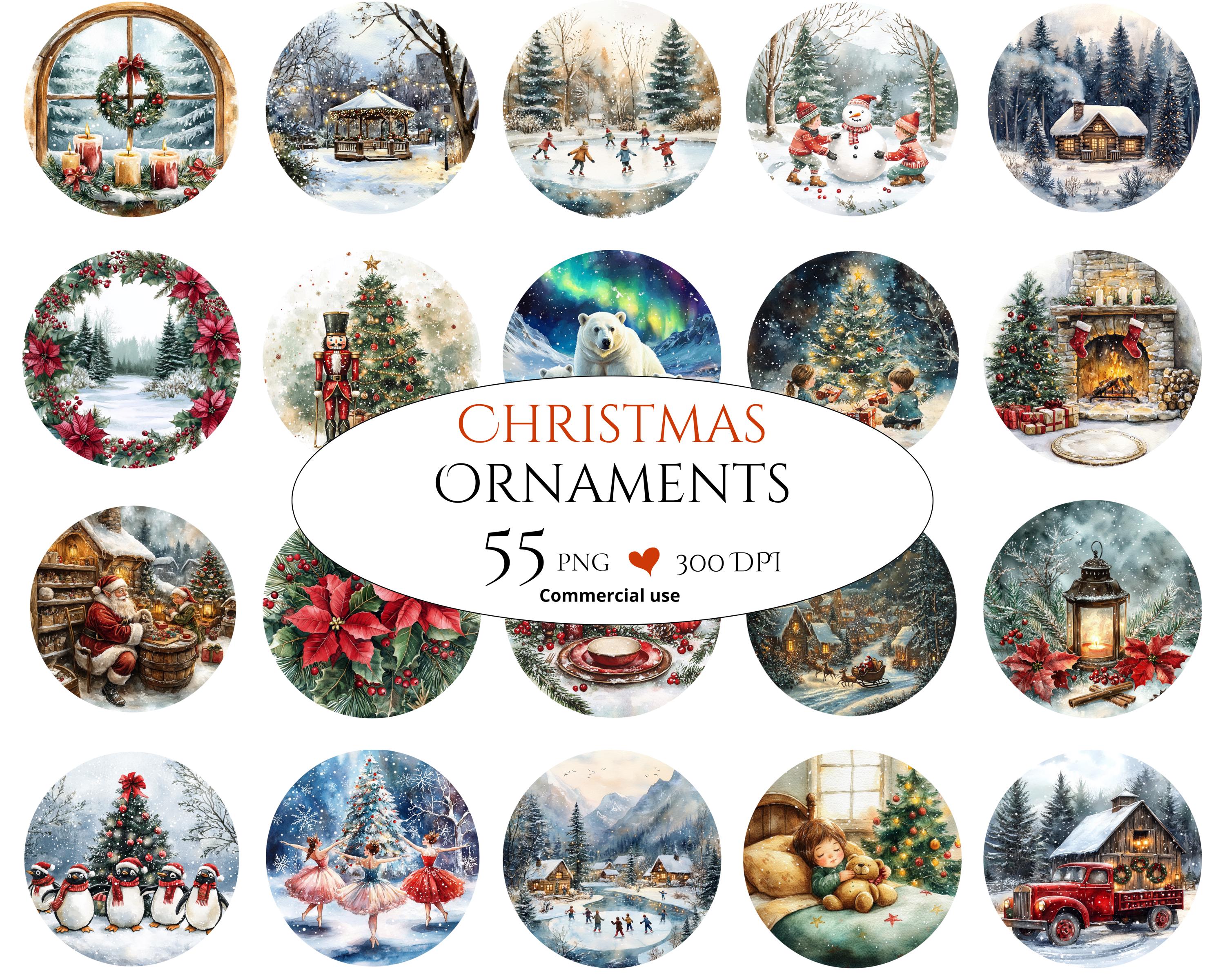 Round Christmas Ornaments PNG Clipart, Instant Download, Commercial Use ...