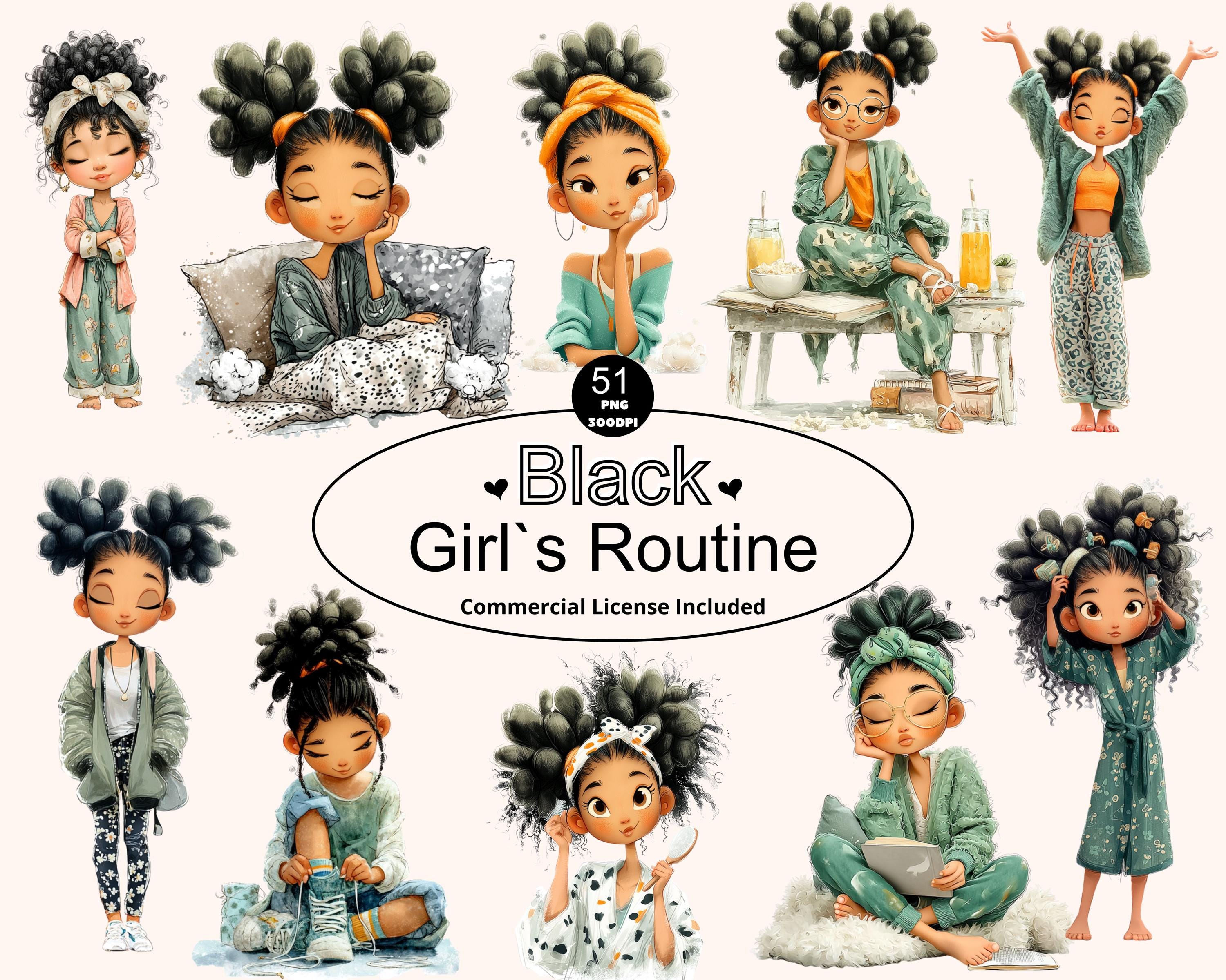 Black Girl Routines Clipart Bundle, Women's Daily Self Care PNG ...