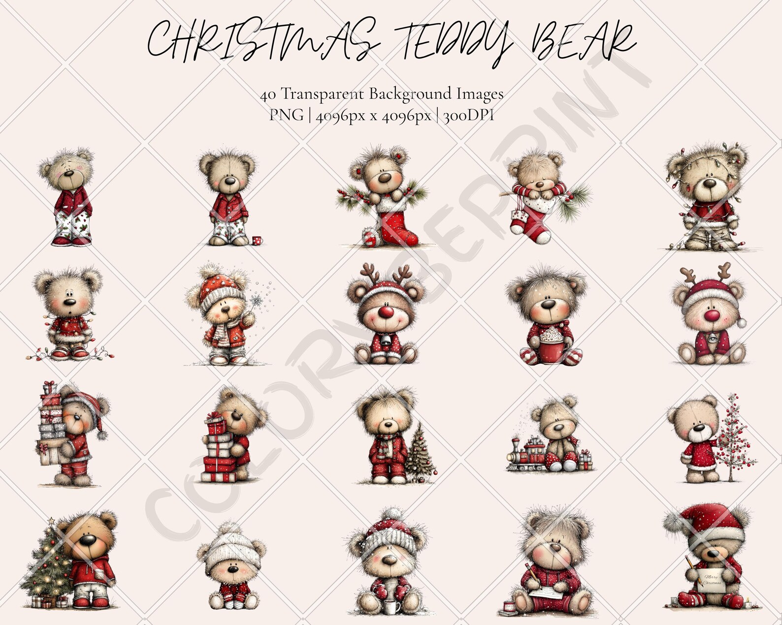 Christmas Teddy Bear Clipart Bundle, Festive Holiday Graphics, Quirky ...
