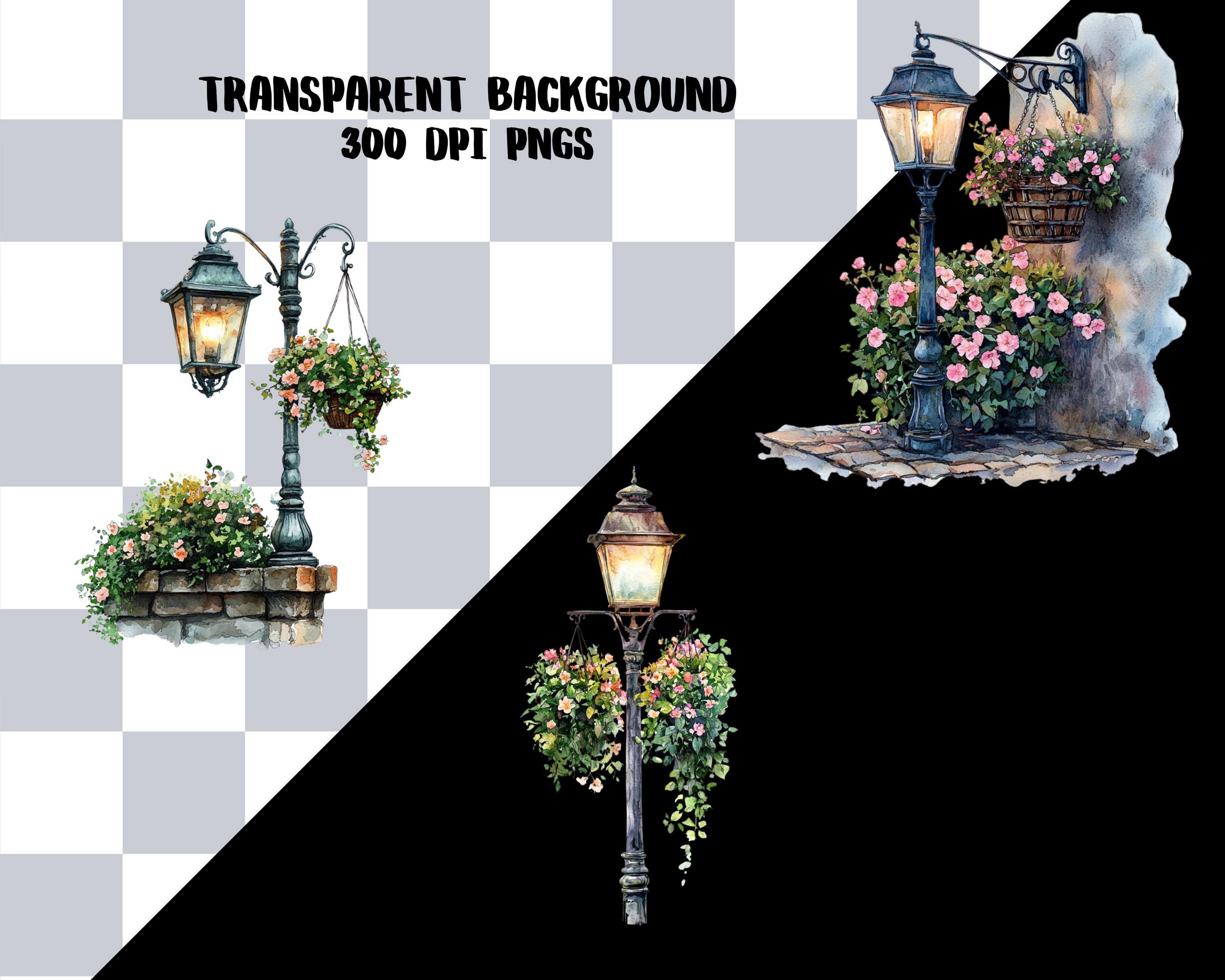 Watercolor Victorian Sreet Lamp Post Clipart Bundle, Vintage Lamp PNG ...