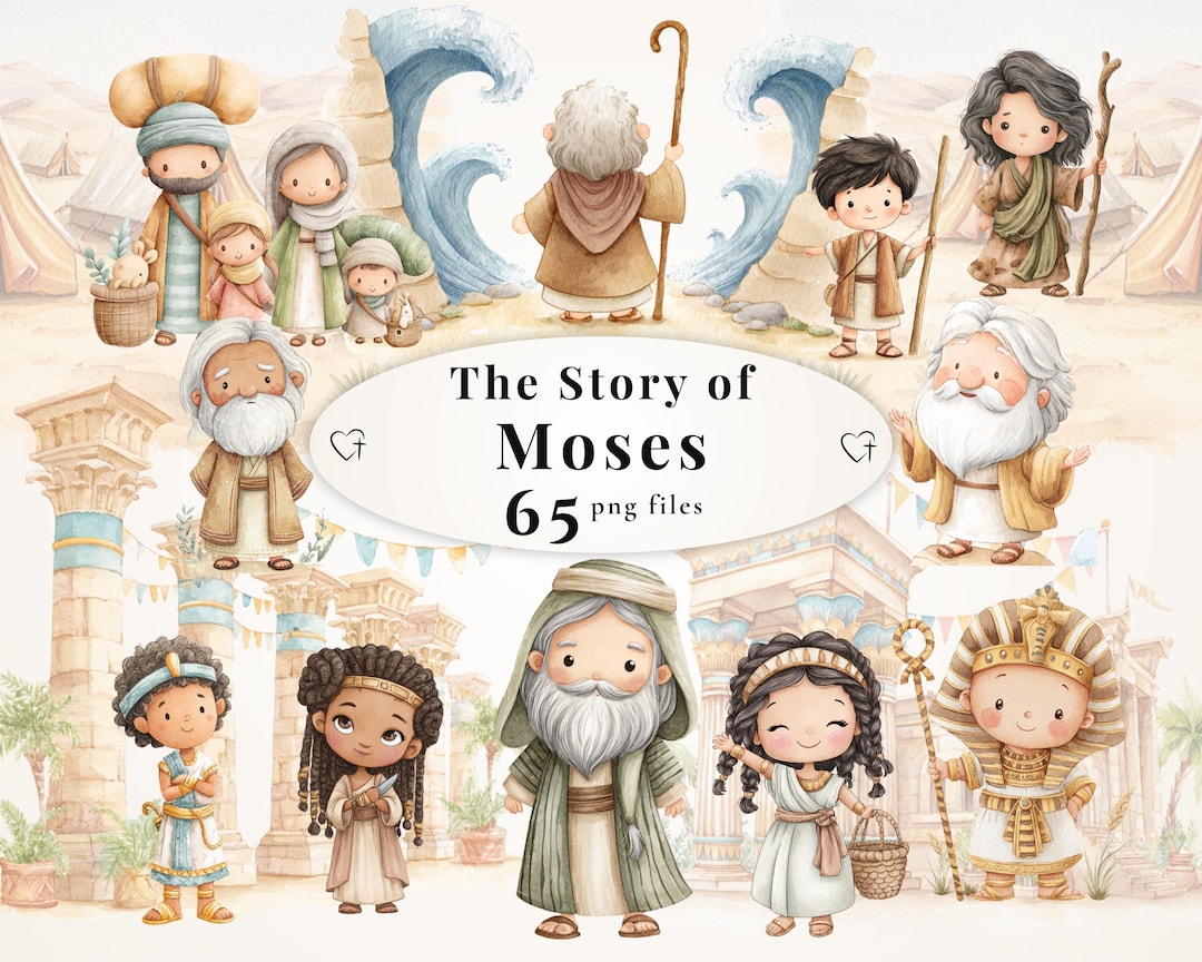 Moses Bible Story Clipart Bundle, Christian PNG Set, Red Sea Exodus ...