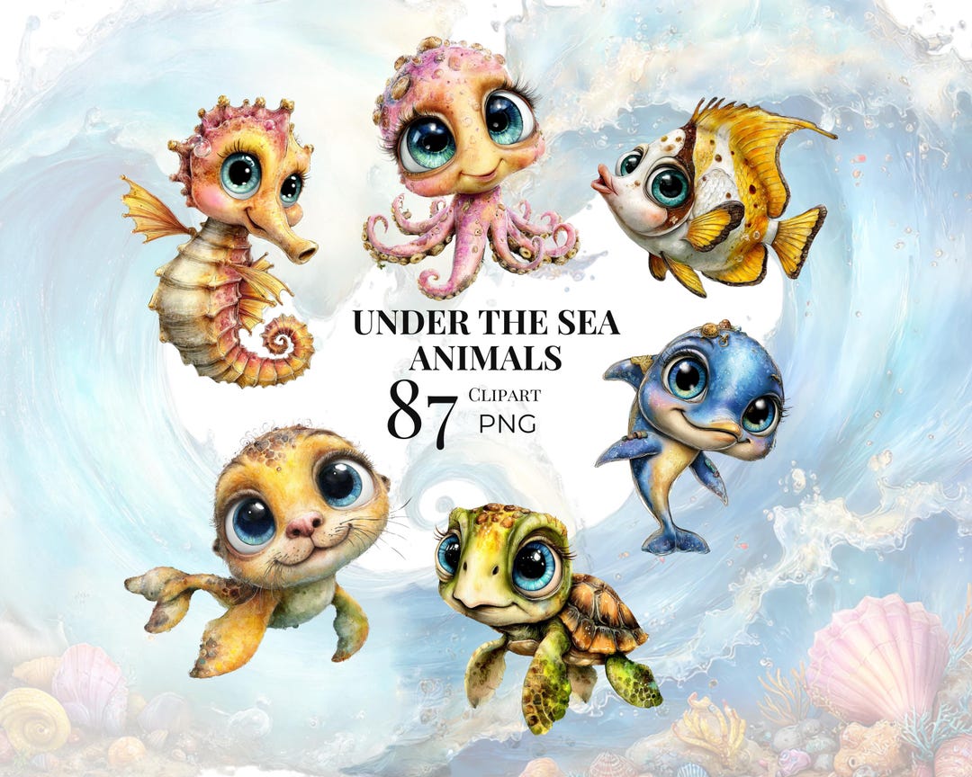 Under the Sea Animals Clipart PNG, Cute Ocean Animals Bundle, Sea Life ...