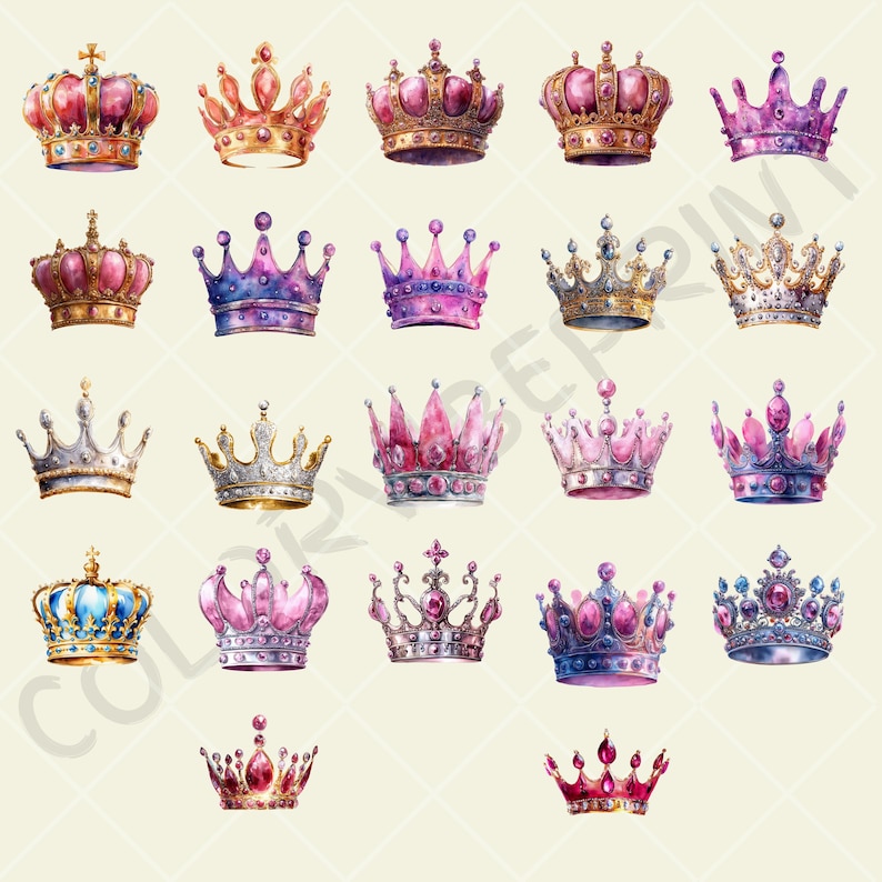 Crowns Watercolor Clip Art,princess Tiaras, King, Queen, Prince ...
