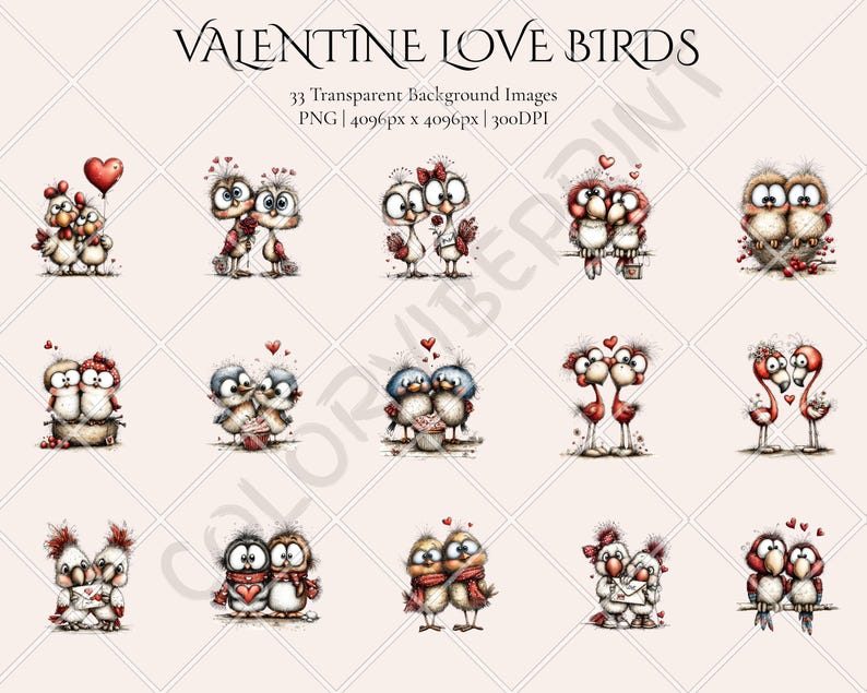 Valentine Birds Clipart, Whimsical Love Graphics, Watercolor Nursery ...