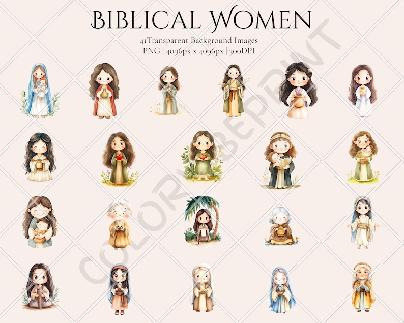 Women of the Bible Clipart Bundle, Biblical People, Praying Sisters ...