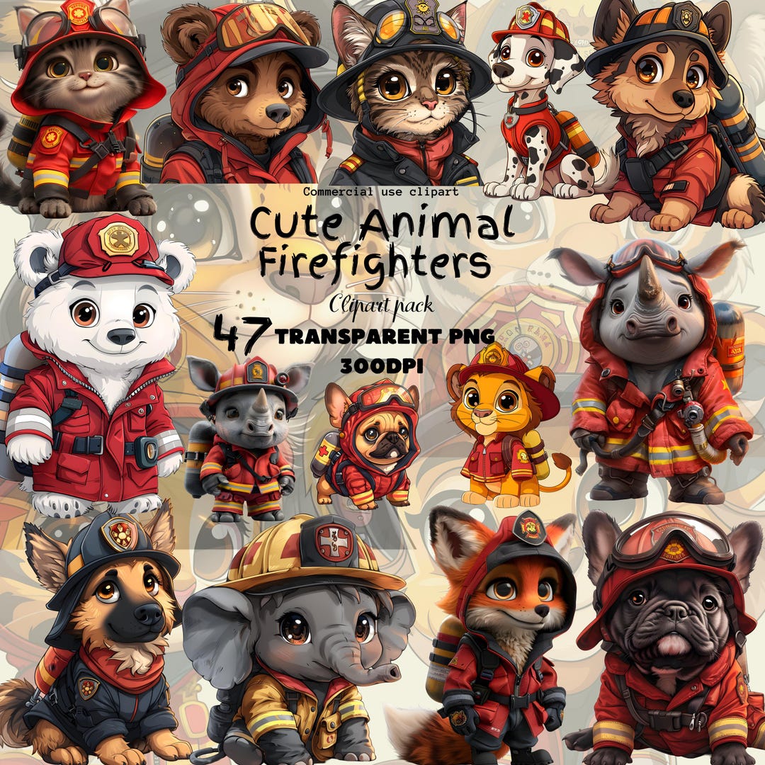 Cute Firefighters Clipart Bundle, Watercolor Fire Department PNG ...