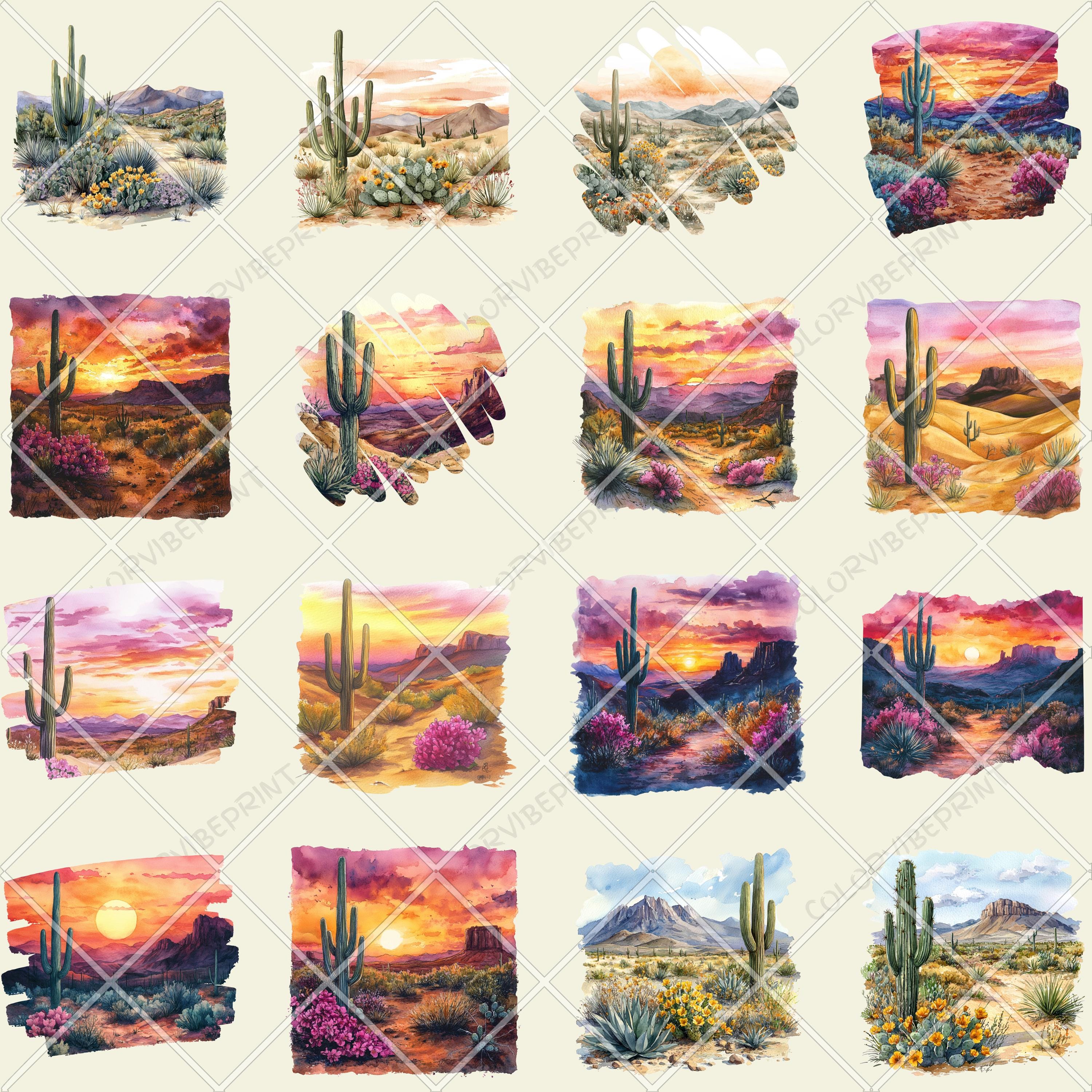 Watercolor Desert Clipart Bundle, Desert PNG, Desert Landscape Clip Art ...