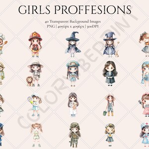 Girl Professions Clipart Bundle, Kids Graphic, Watercolor Occupations ...