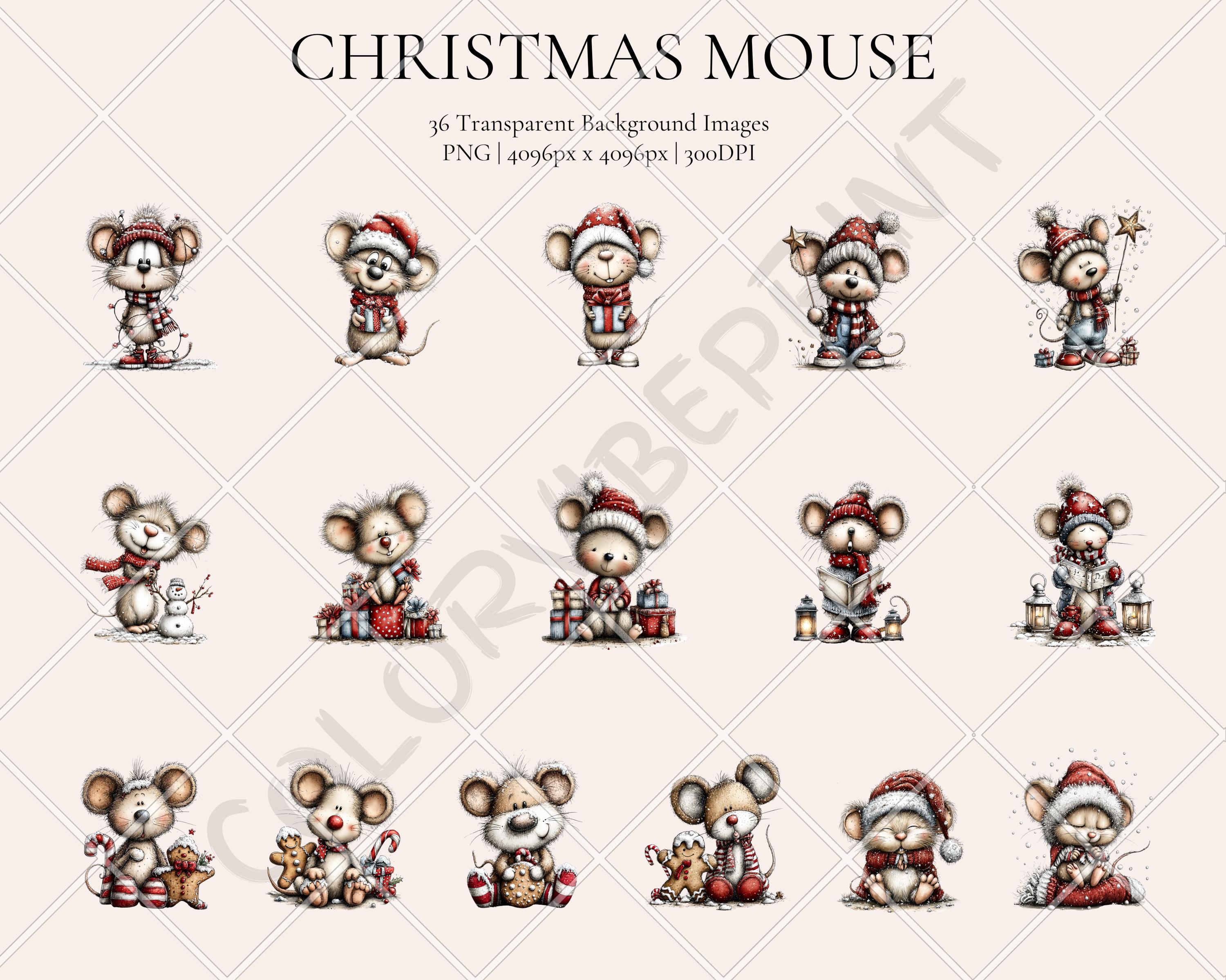 Christmas Mouse Clipart Bundle, Festive Holiday Rat Graphics, Quirky ...