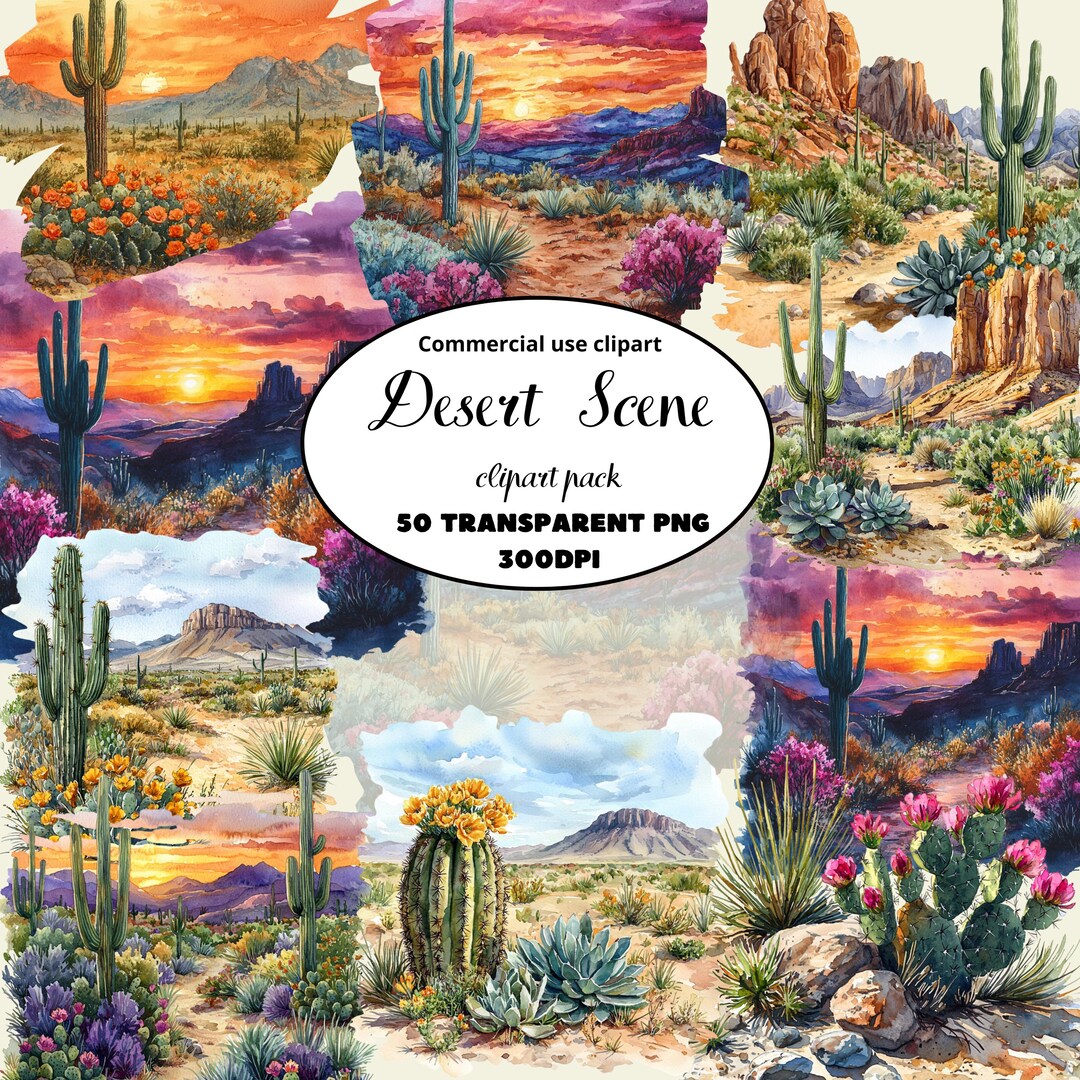 Watercolor Desert Clipart Bundle, Desert PNG, Desert Landscape Clip Art ...