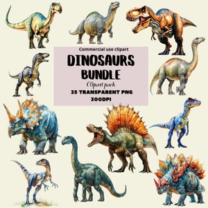 Dinosaurs Watercolor Clipart Bundle 35 PNG Fantasy Magical T-rex ...