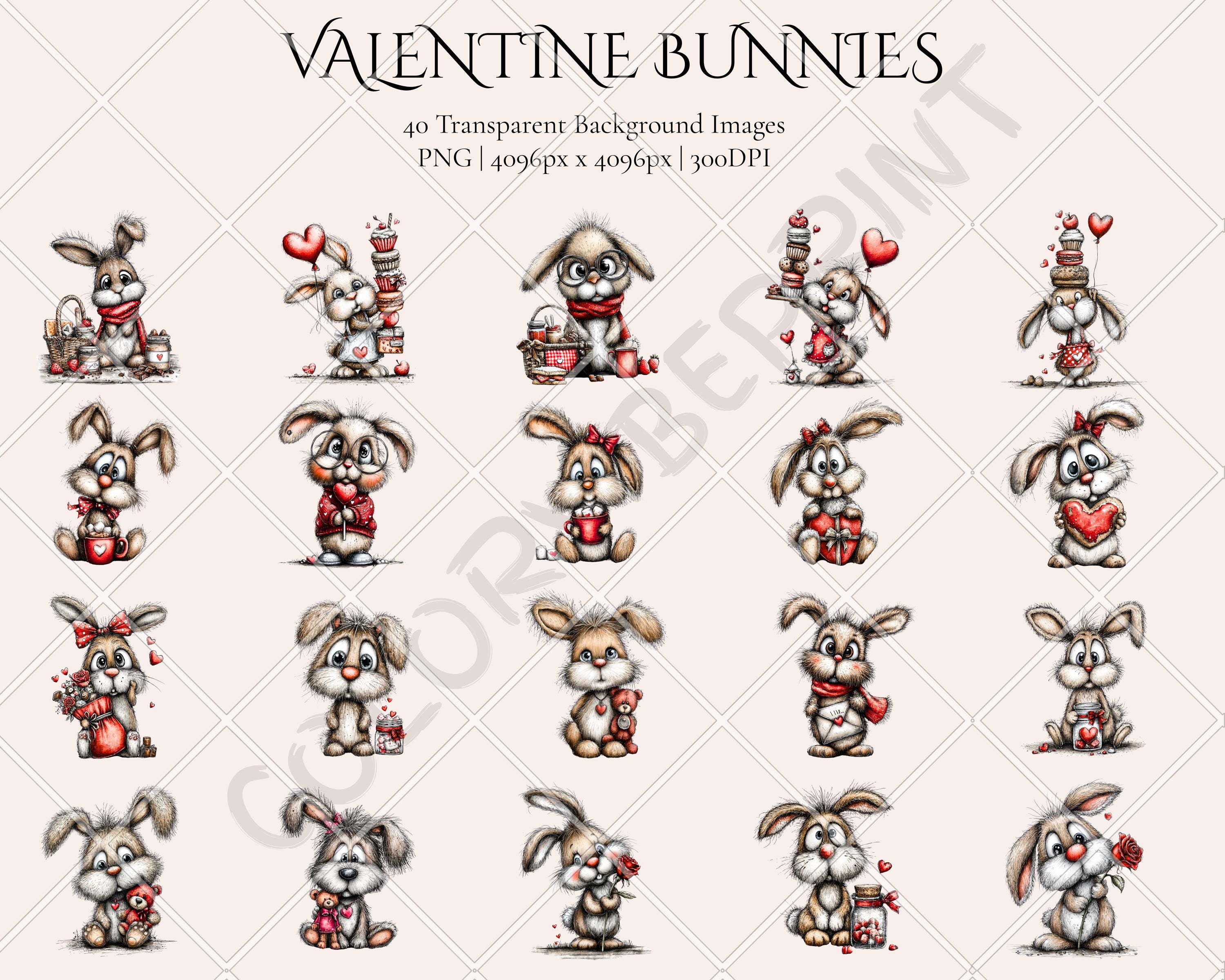 Valentine Bunny Clipart Bundle, Rabbit Love Graphics, Cute Nursery ...