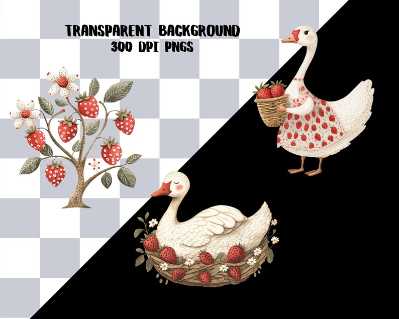 Strawberry Silly Goose Clipart PNG, Cute Geese Graphics, Spring ...