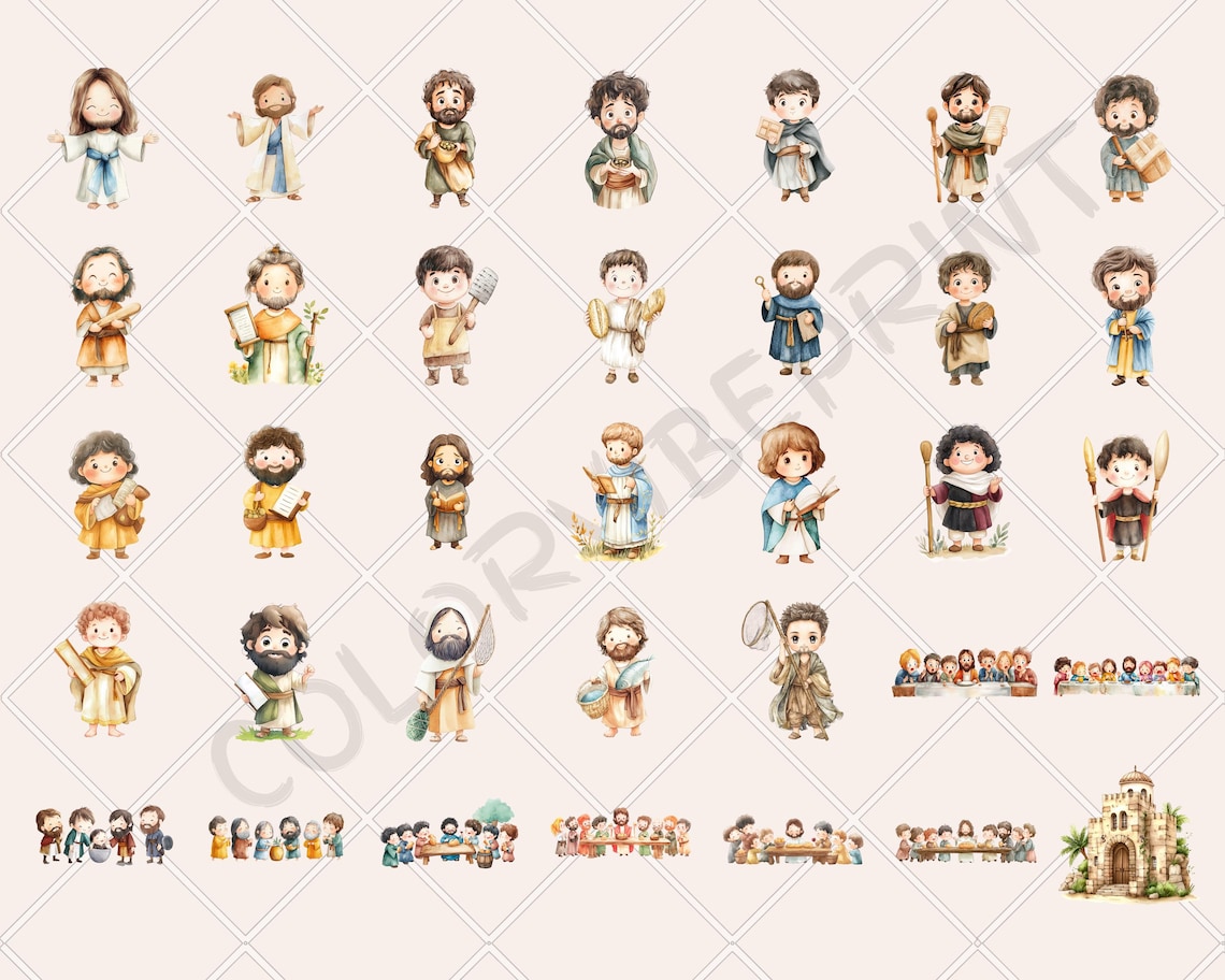 Biblical Characters Clipart, Twelve Apostles Bible Story, Religious ...
