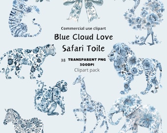 Blue Baby Safari Toile Clipart, INSTANT DOWNLOAD, Toile De Jouy Clip ...