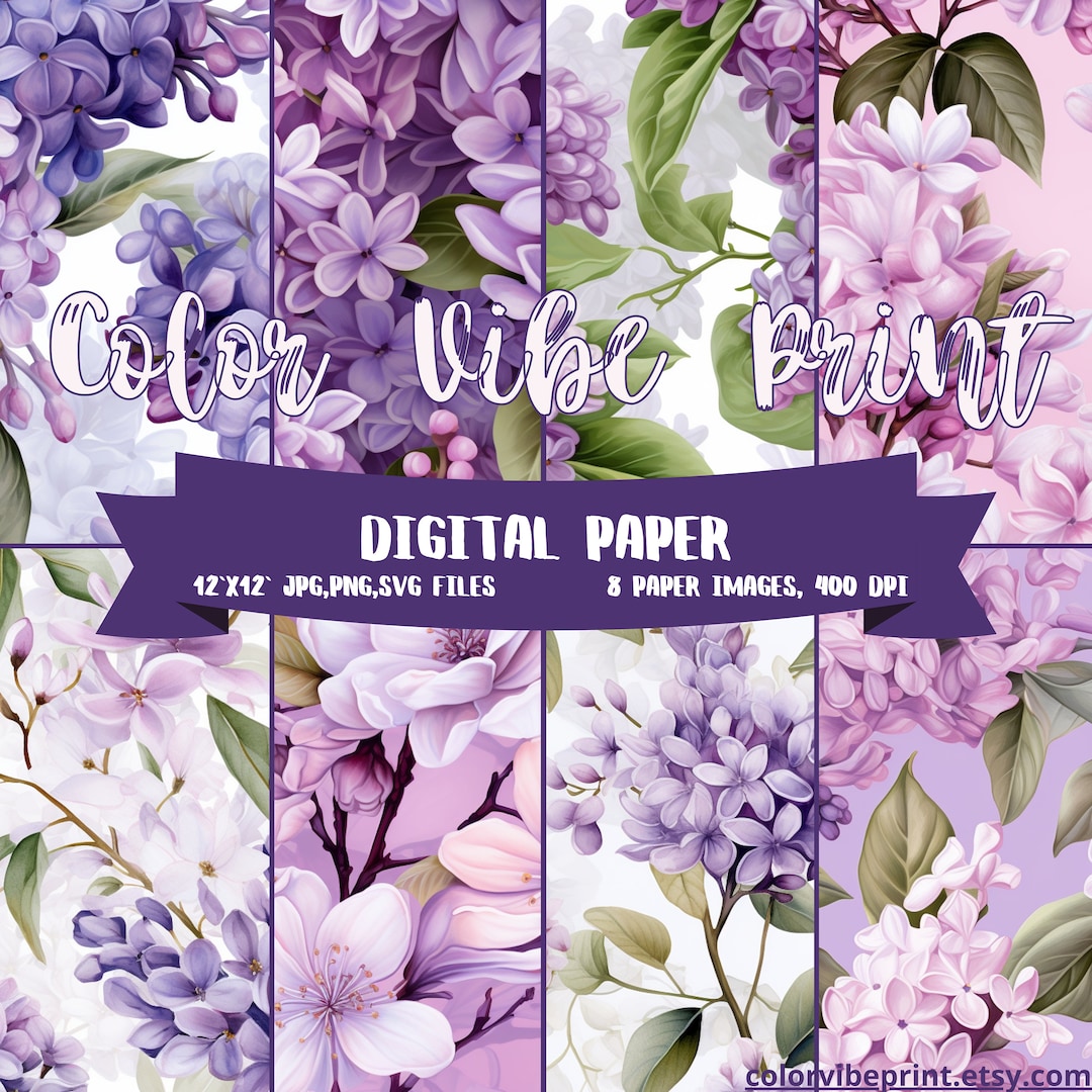 Lilac Seamless Patterns Watercolor PNG Digital Papers Crafts Home Decor ...