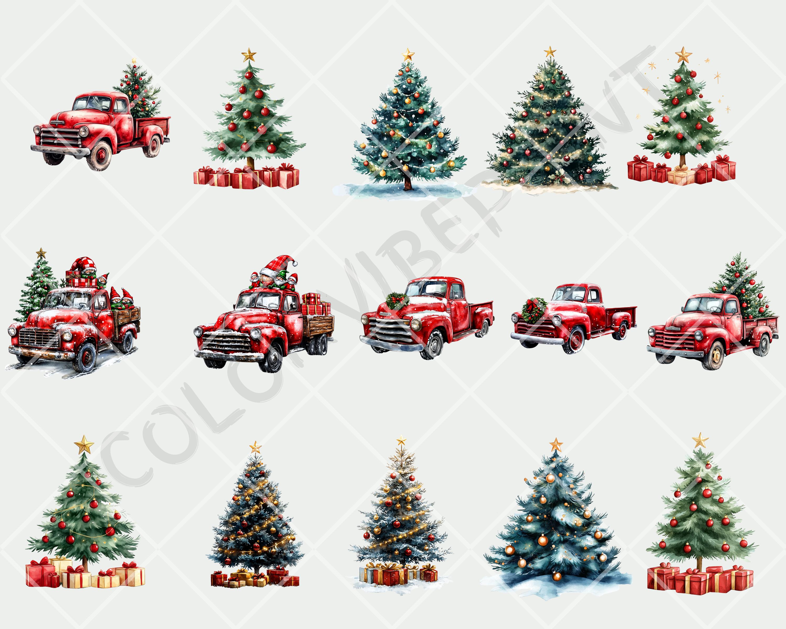 Watercolor Red Christmas Truck and Gnomes Clipart Pngs High Quality ...