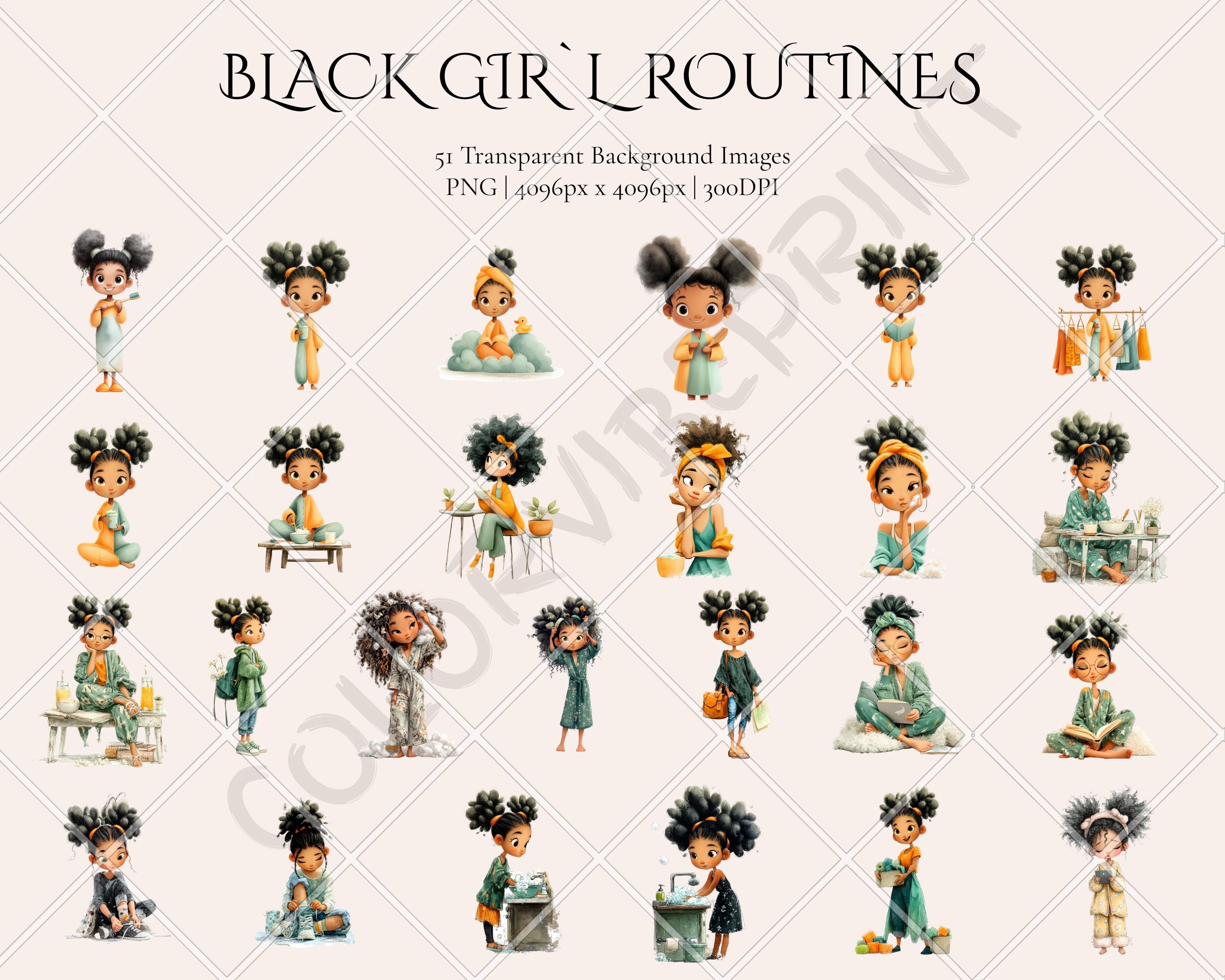 Black Girl Routines Clipart Bundle, Women's Daily Self Care PNG ...