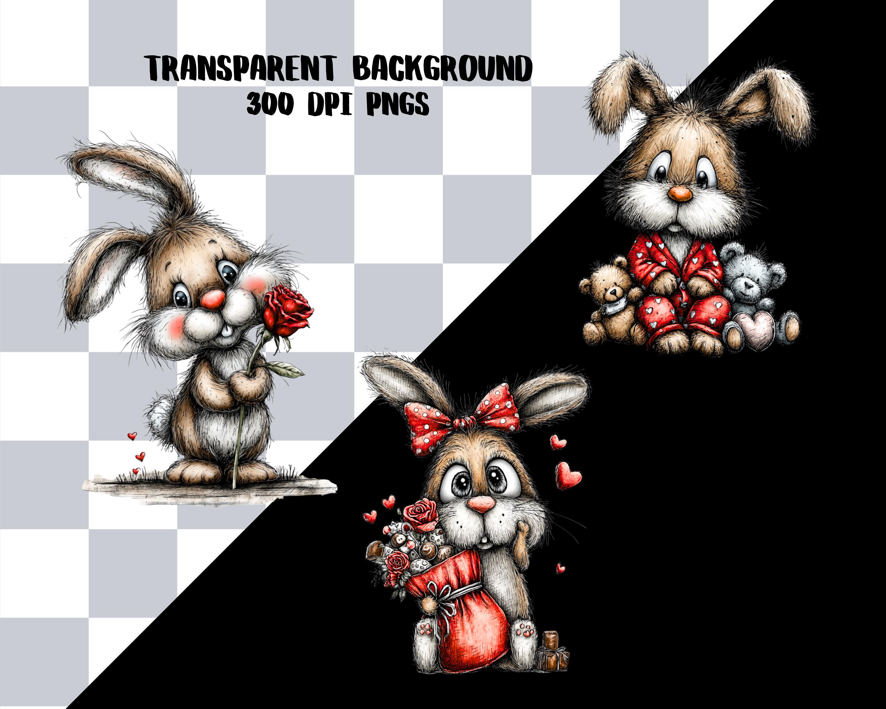 Valentine Bunny Clipart Bundle, Rabbit Love Graphics, Cute Nursery ...