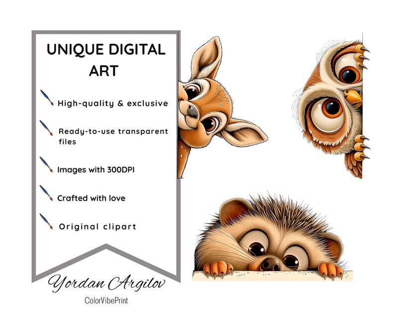 Peeking Woodland Animals Clipart Bundle, Funny Quirky Graphics, 20 PNG ...