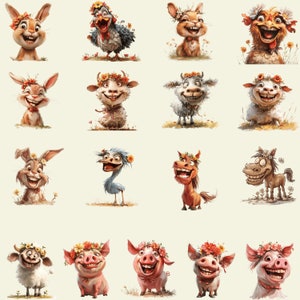 Cute and Funny Farm Animals Clipart PNG Bundle - 78 PNG Cow, Goat, Pig ...