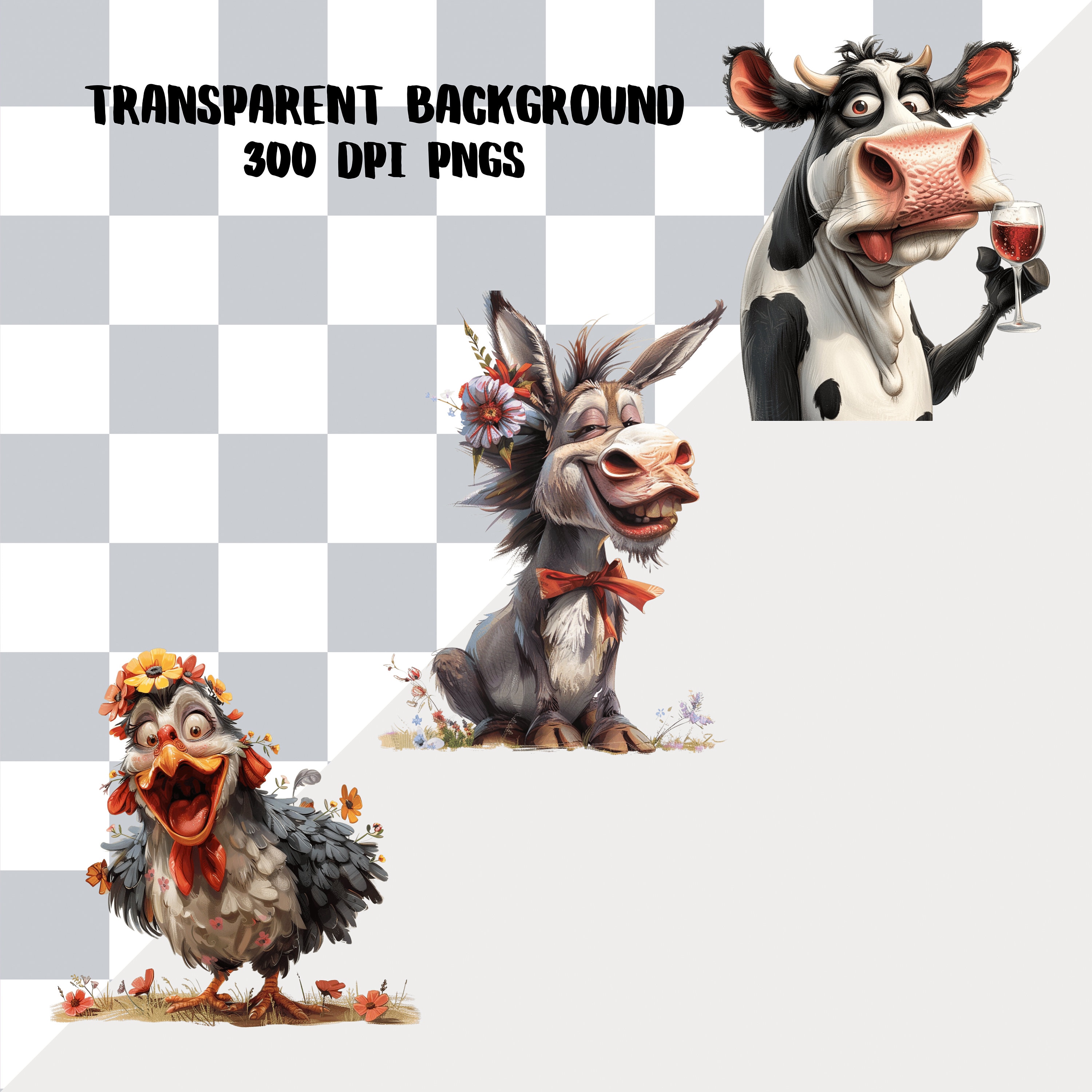Cute and Funny Farm Animals Clipart PNG Bundle 78 PNG Cow, Goat, Pig ...