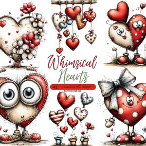Whimsical Valentine Hearts Clipart Bundle, Nursery Watercolor PNG ...