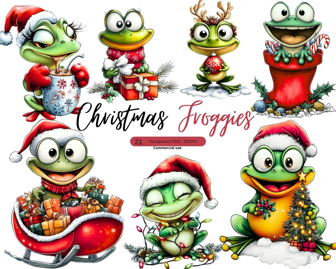 Christmas Quirky Frogs Clipart Bundle, Festive Holiday Graphics, Quirky ...