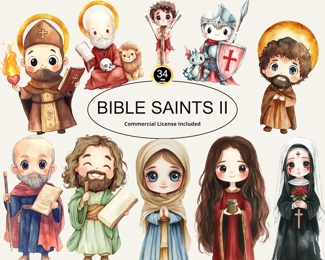 Bible Saints Clipart Bundle, Christianity Watercolor PNG, Jesus ...