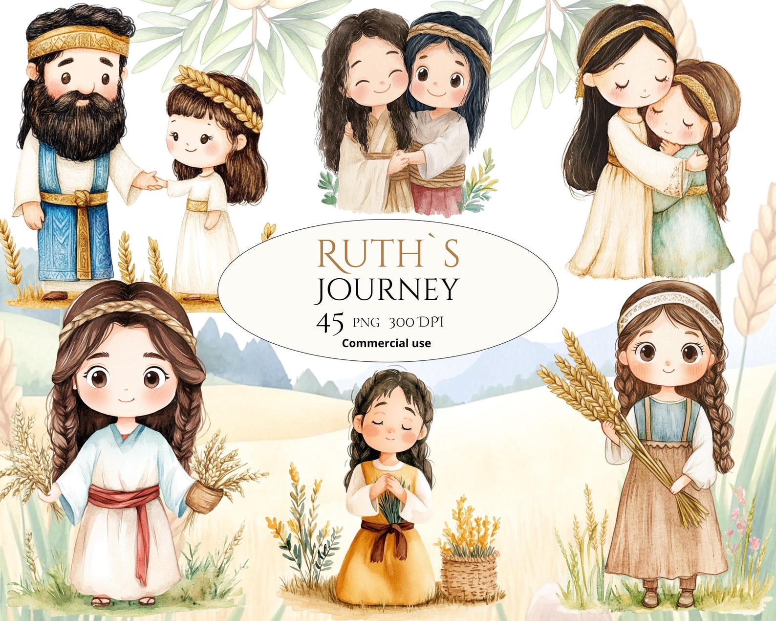 Ruth Story Clipart Bundle, Biblical Characters, Bible Story, Religious ...