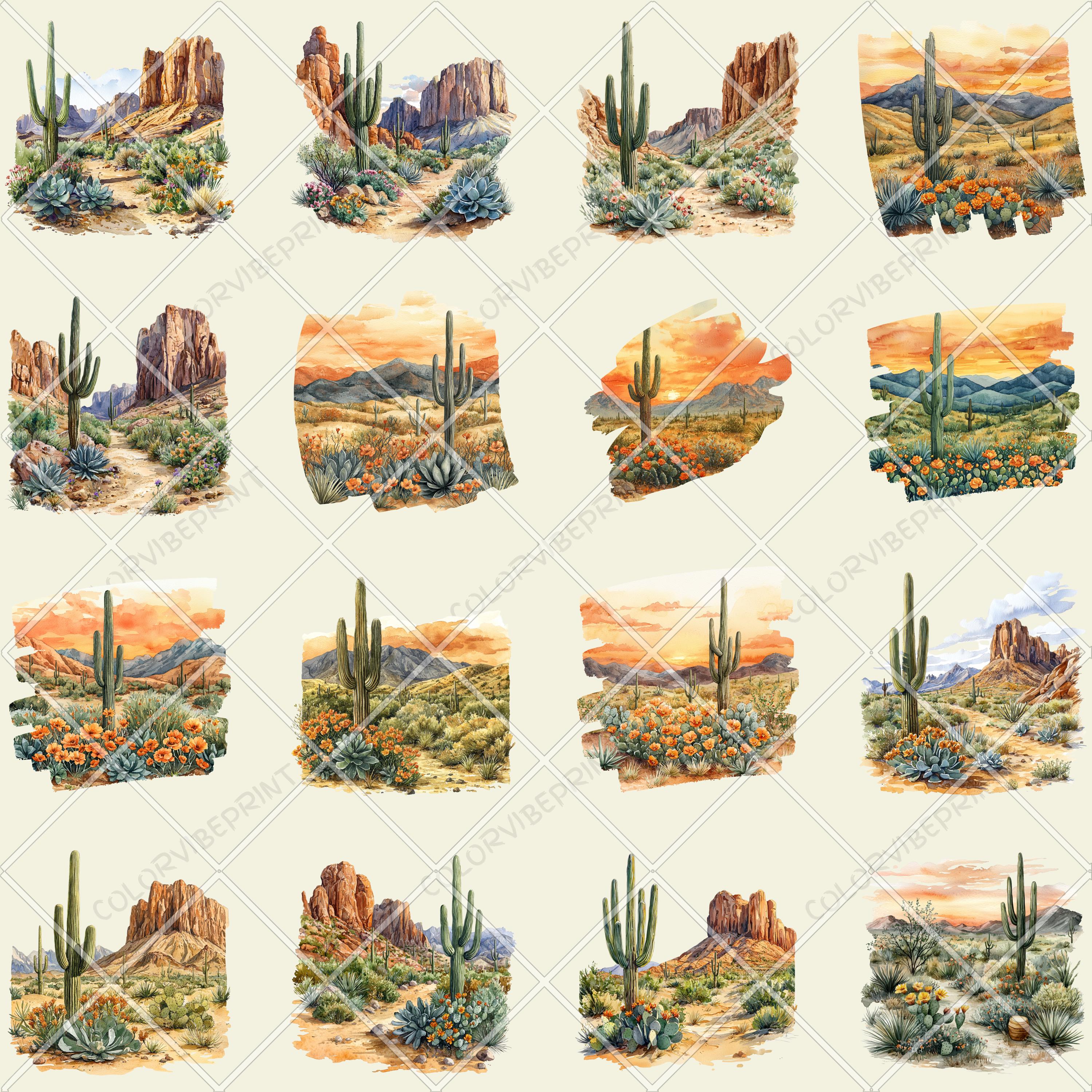 Watercolor Desert Clipart Bundle, Desert PNG, Desert Landscape Clip Art ...