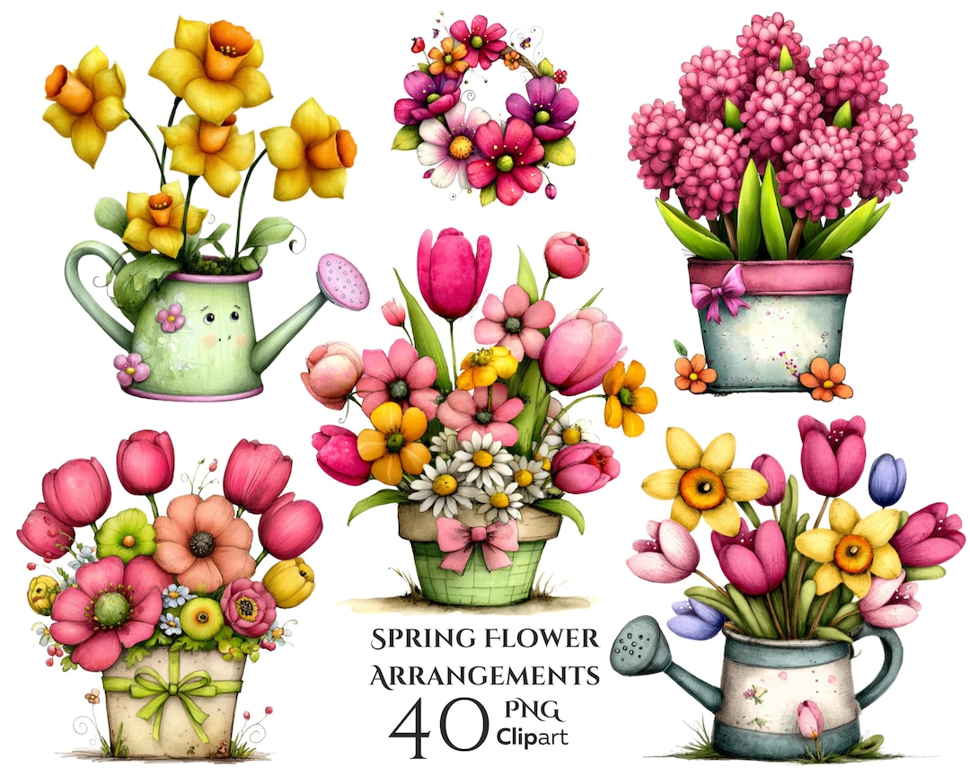 Spring Flowers Clipart PNG, Watercolor Floral Arrangements, Tulips ...