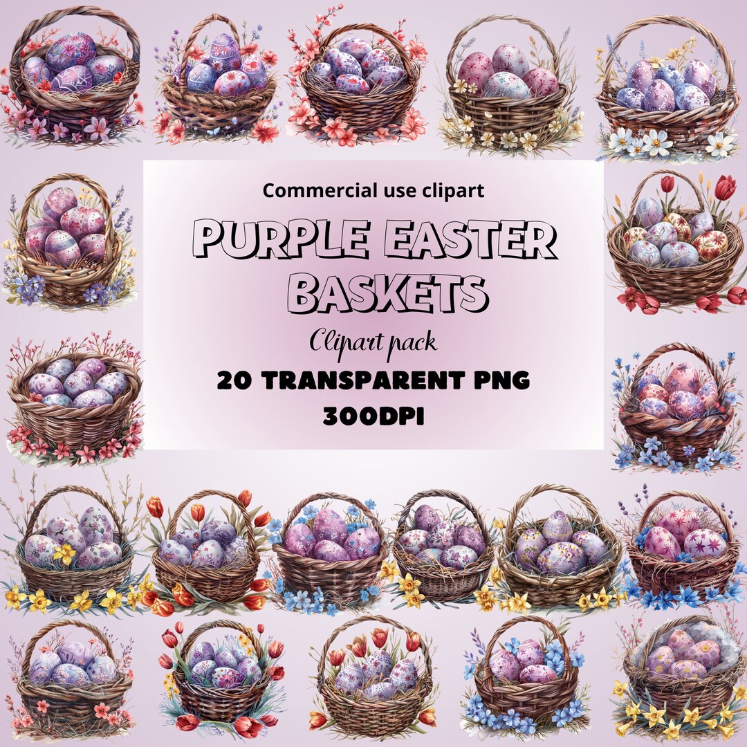 Watercolor Purple Easter Baskets Clipart, Commercial, Transparent Pngs ...