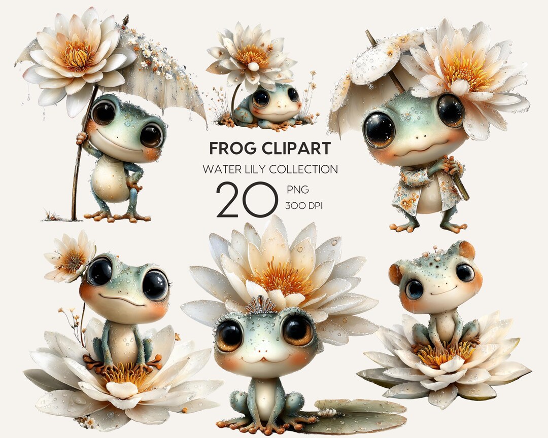 Frog Clipart PNG, Cute Watercolor Baby Frogs With Water Lily Flowers ...