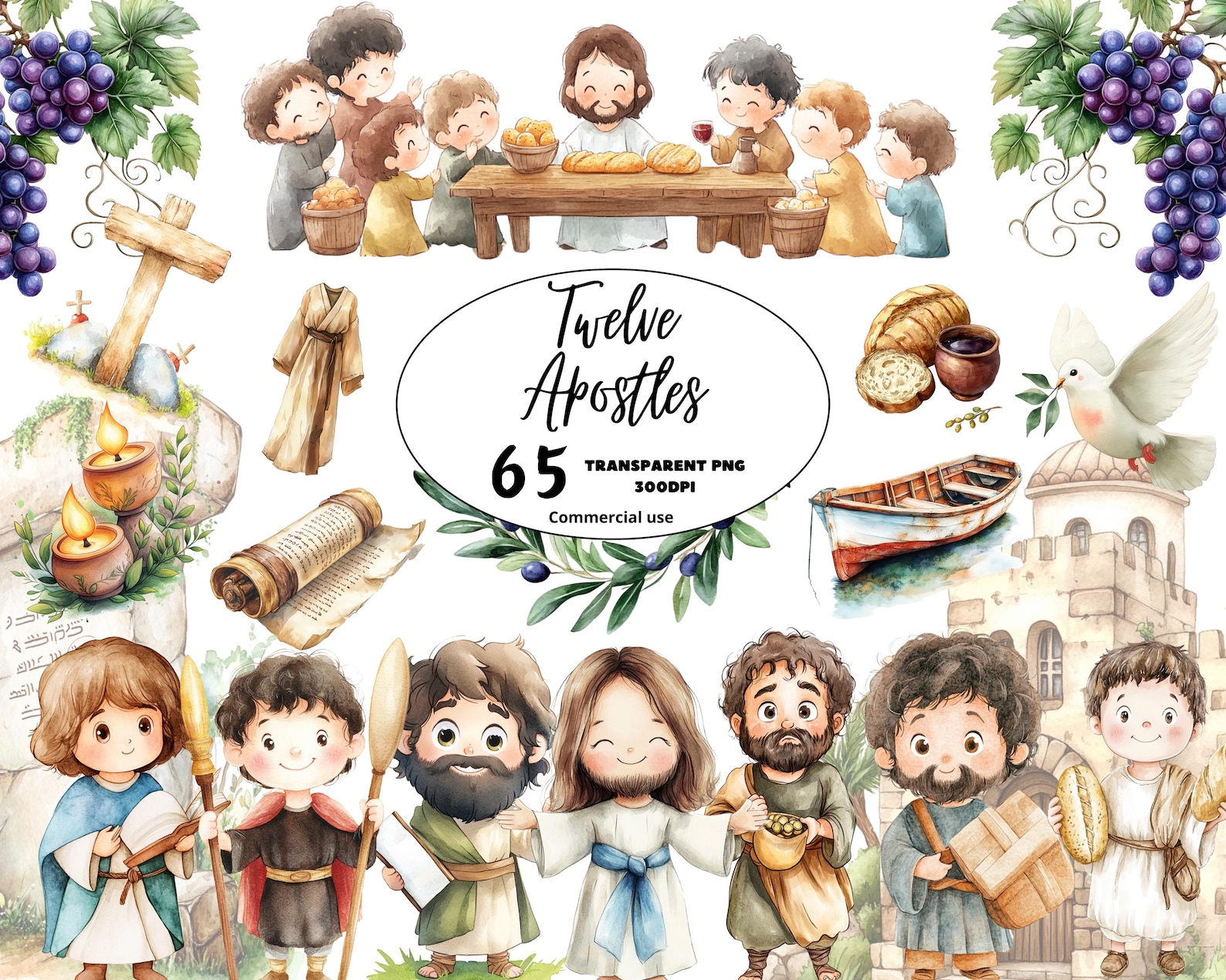 Biblical Characters Clipart, Twelve Apostles Bible Story, Biblical ...
