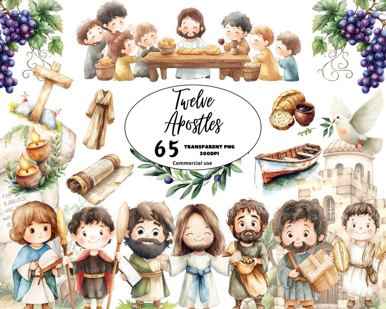 Biblical Characters Clipart, Twelve Apostles Bible Story, Biblical ...