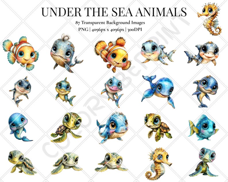 Under the Sea Animals Clipart PNG, Cute Ocean Animals Bundle, Sea Life ...