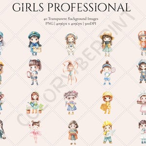 Girl Professions Clipart Bundle, Kids Graphic, Watercolor Occupations ...