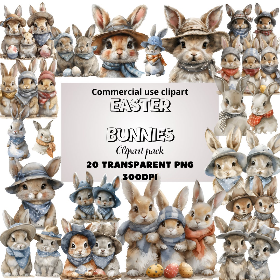 Cute and Funny Bunny Clipart Pack, Quirky Animals, Commercial Use ...