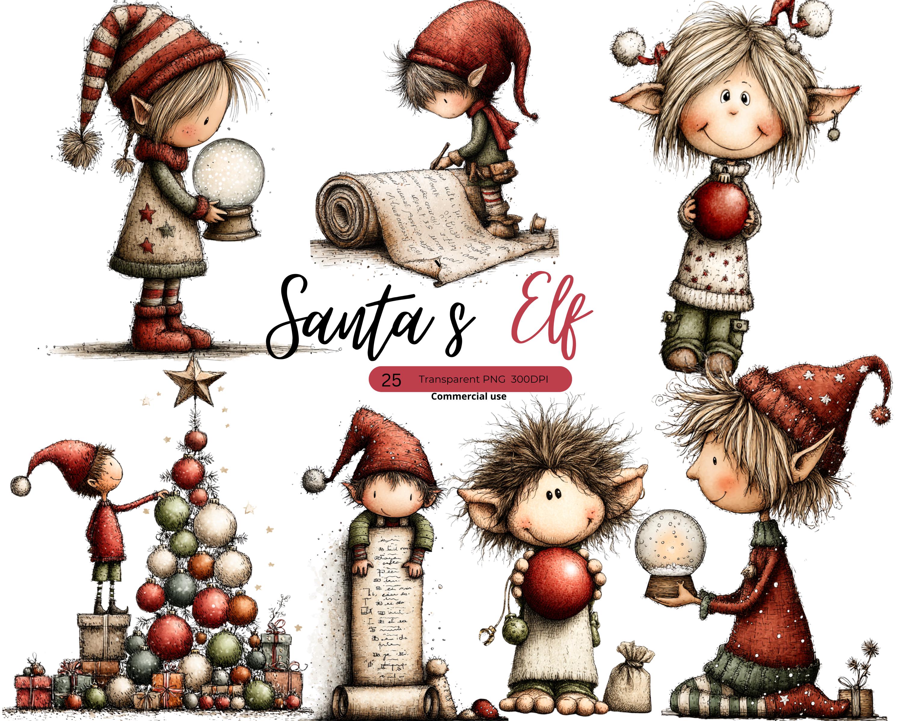 Whimsical Christmas Elf Clipart Bundle, Quirky Festive Holiday Graphics ...