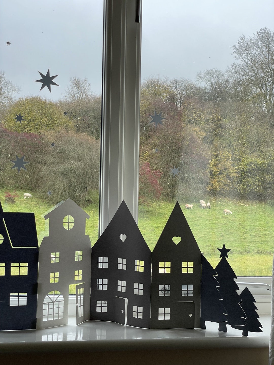 Concertina Houses in Grey Tones, Paper Villages, Christmas Window ...