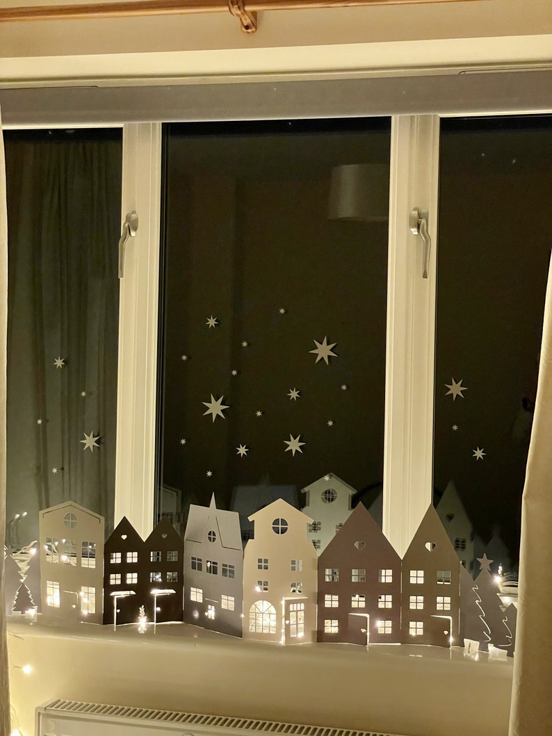 Concertina Houses in Grey Tones, Paper Villages, Christmas Window ...