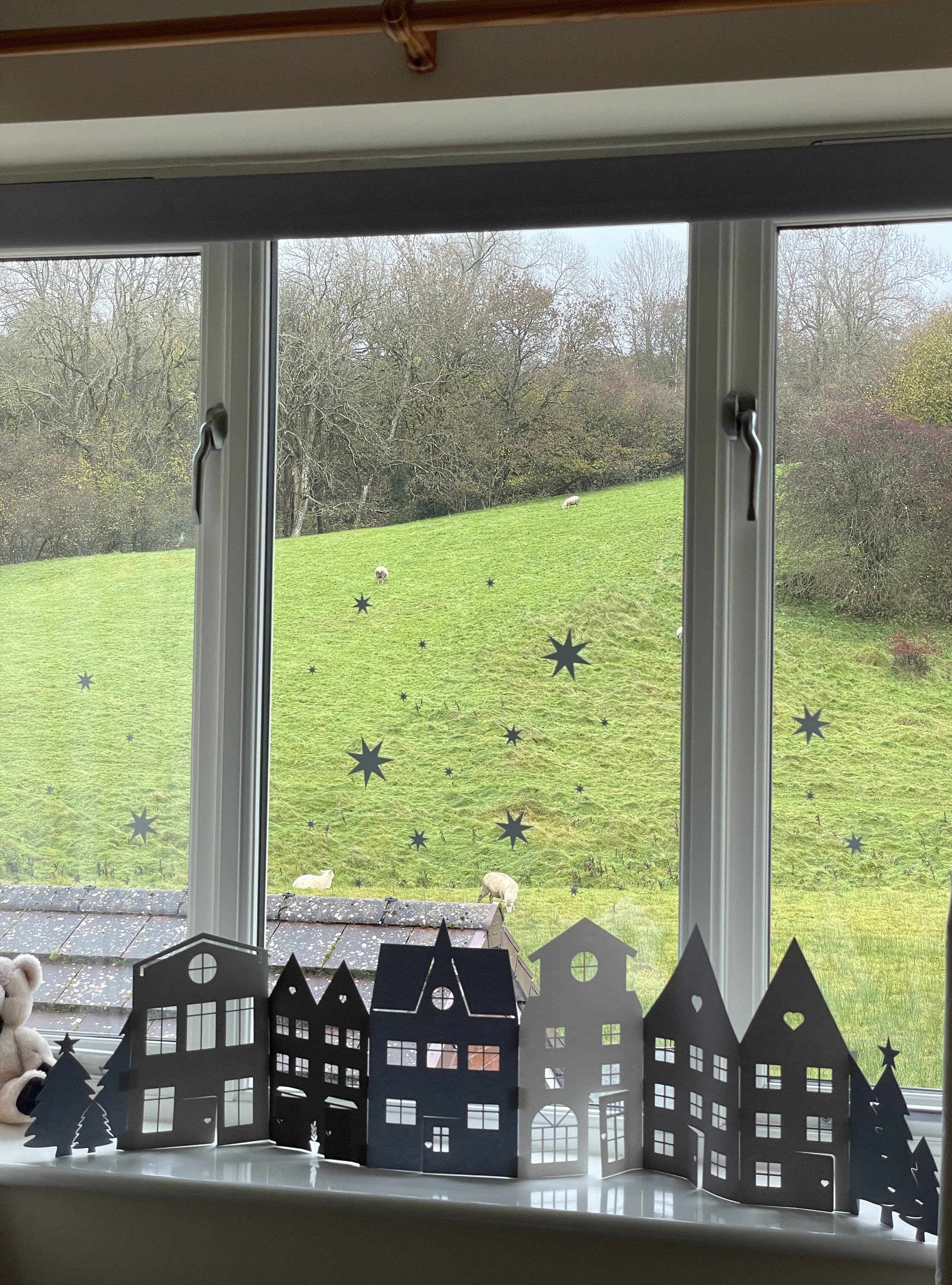 Concertina Houses in Grey Tones, Paper Villages, Christmas Window ...
