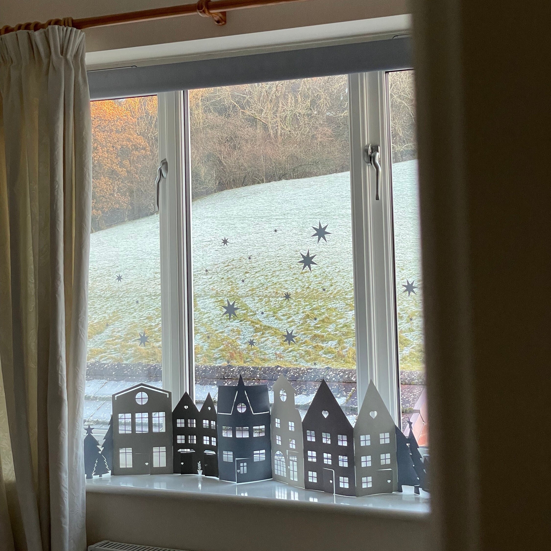 Concertina Houses in Grey Tones, Paper Villages, Christmas Window ...
